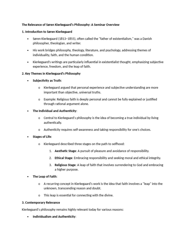 Kierkegaard's Philosophy: Relevance Today | PDF | Søren Kierkegaard ...