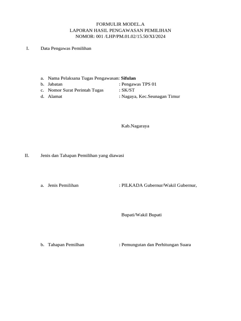Formulir Model A - Pemilihan Nagaya 1 | PDF