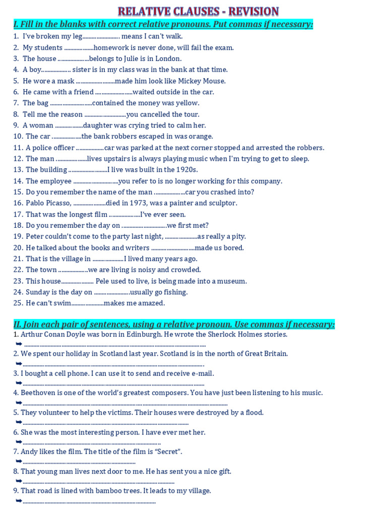 Relative Clauses - Revision - Grade 11 | PDF
