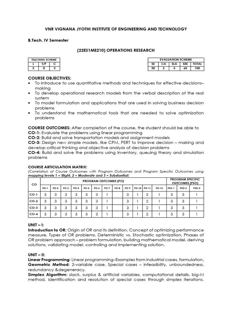 Syllabus | PDF | Mathematical Optimization | Linear Programming