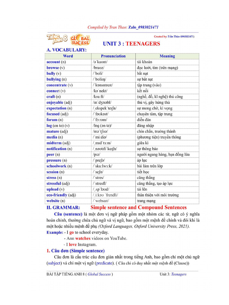 BAI TAP UNIT 3- Key | PDF