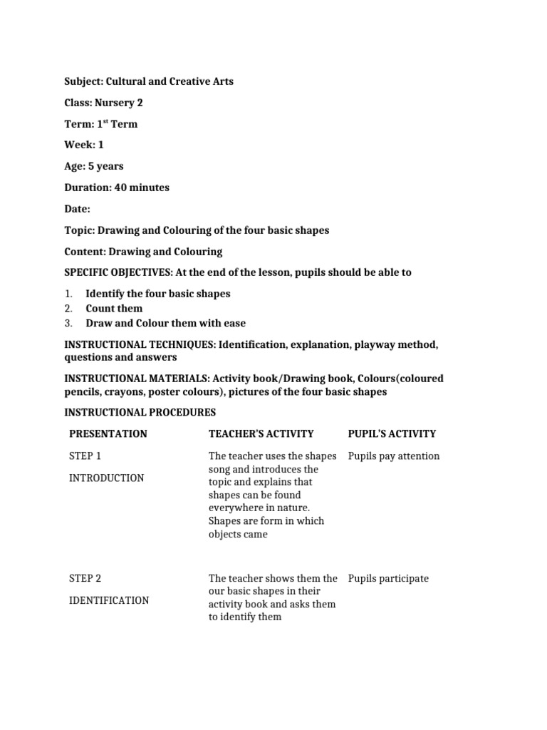 Drawing and Colouring of Four Basic Shapes | PDF