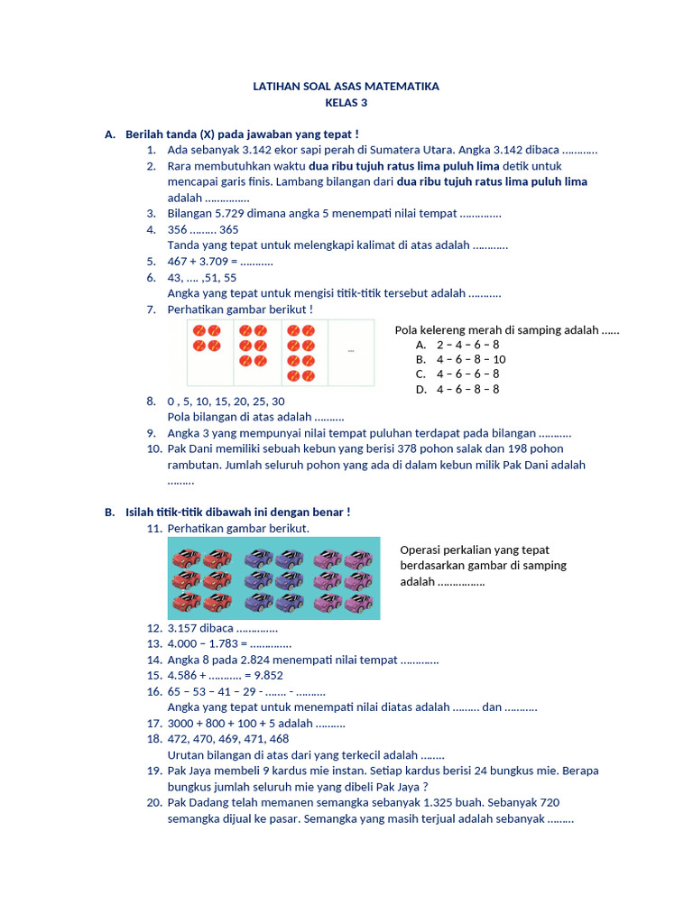 LATIHAN SOAL ASAS MATEMATIKA Kls 3 | PDF