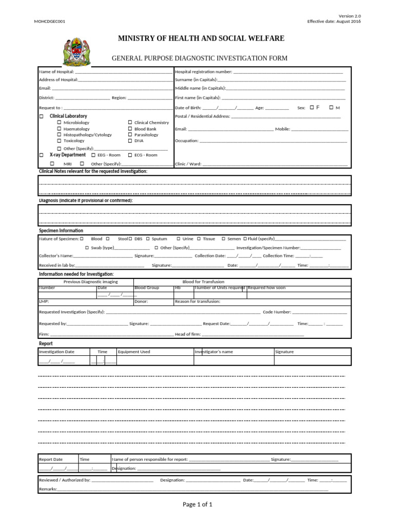 General Purpose Investigation Form | PDF | Medicine | Medical Specialties