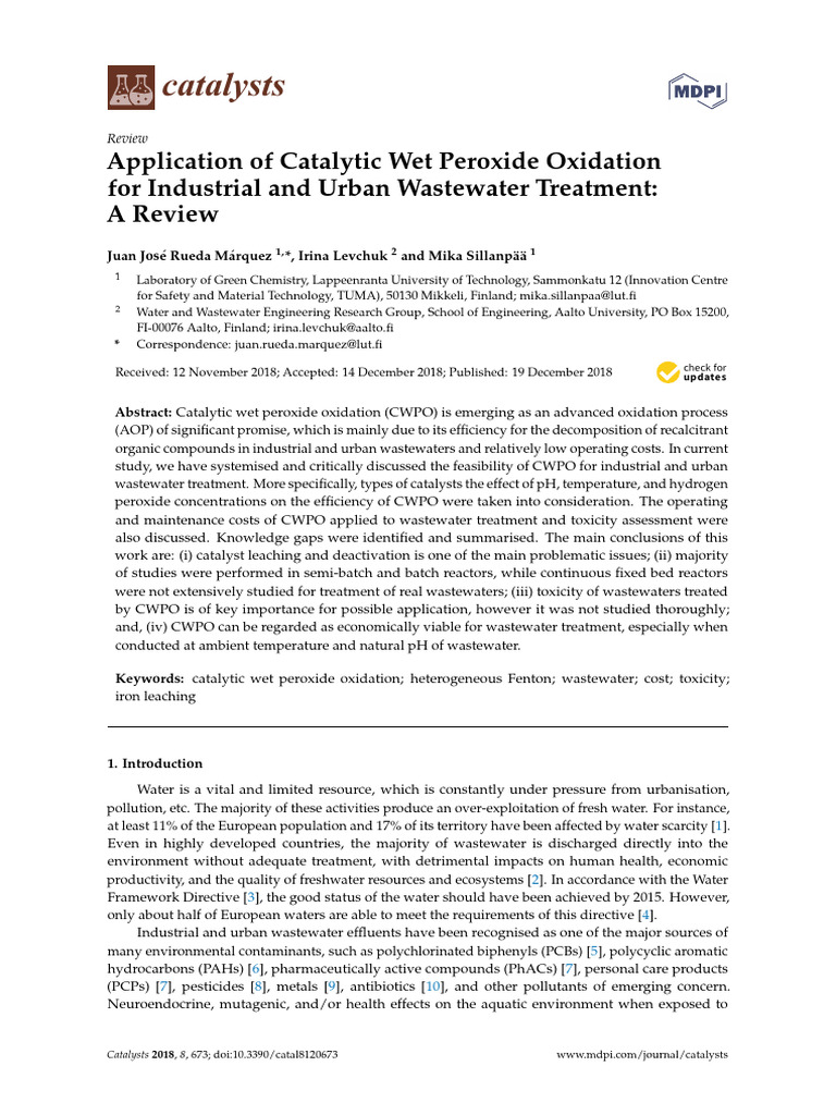 Catalysts: Application of Catalytic Wet Peroxide Oxidation For ...