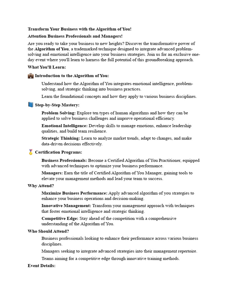 Algorithm of You Business Flyer | PDF | Emotional Intelligence | Psychology