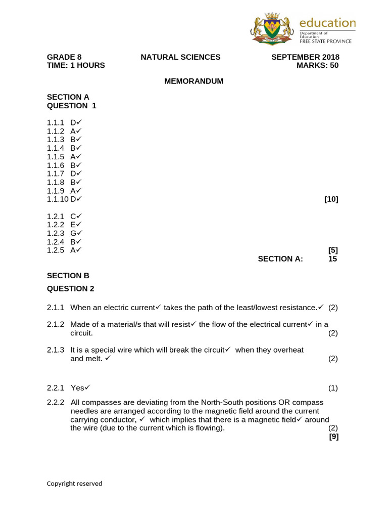NS_Memo_Grade_8_Sep_2018_Eng-1_1537263220 | PDF | Series And Parallel ...