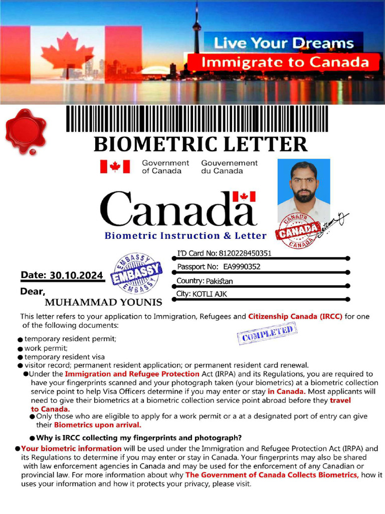 Biometric Letter M Younis | PDF