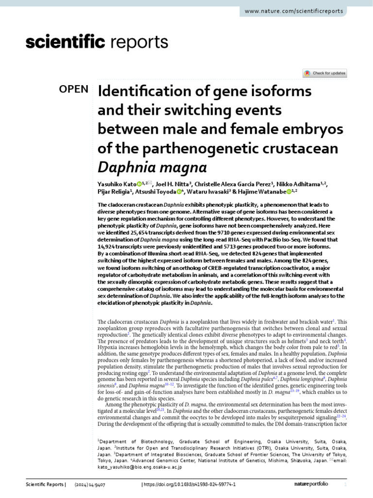 Identification of Gene Isoforms and Their Switching Events Between Male ...