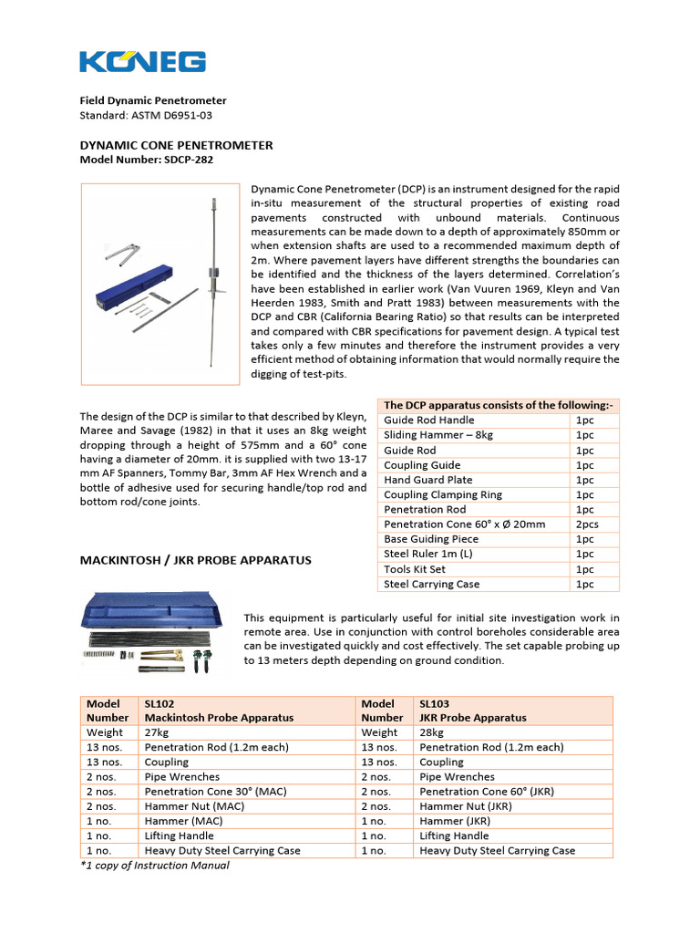 Koneg Dynamic Cone Penetrometer - JKR Mackintosh 1 | PDF