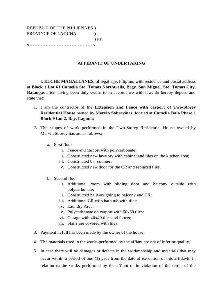 Affidavit of Undertaking | PDF | Affidavit | Legal Procedure