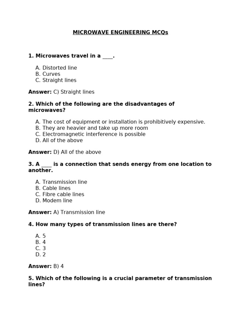 Microwave Engineering MCQs Guide | PDF | Transmission Line | Electrical Resistance And Conductance