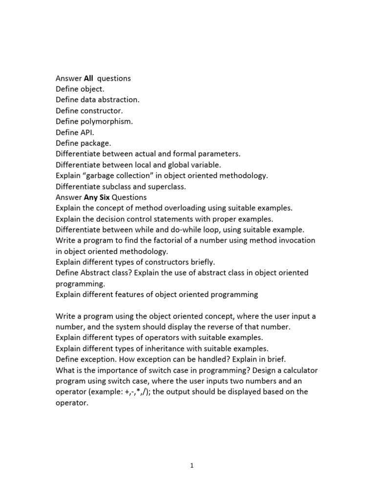 Object-Oriented Programming Exam | PDF | Inheritance (Object Oriented Programming) | Method ...
