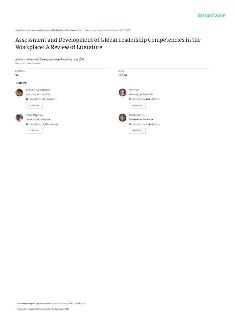 Assessment and Development of Global Leadership Competencies in The ...