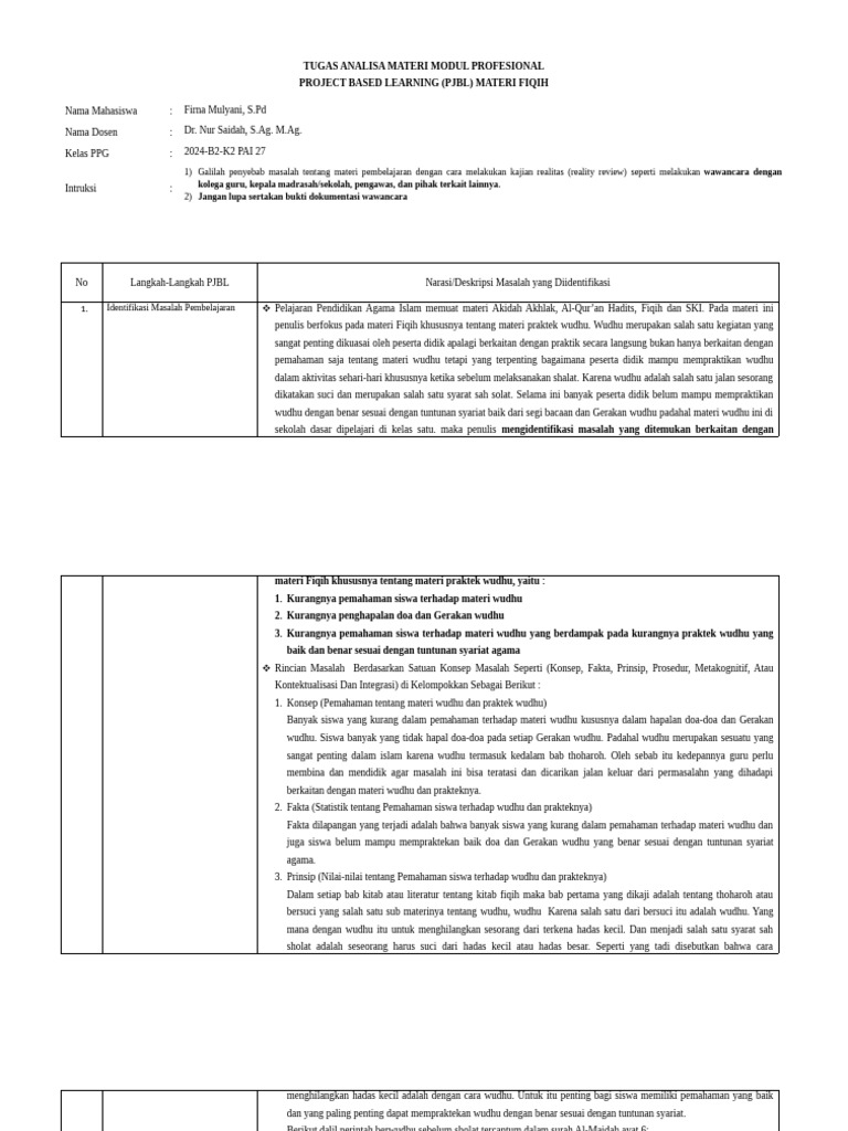 TUGAS PJBL FIQIH Eksplorasi Penyebab Masalah melalui Review Realitas - Firna | PDF
