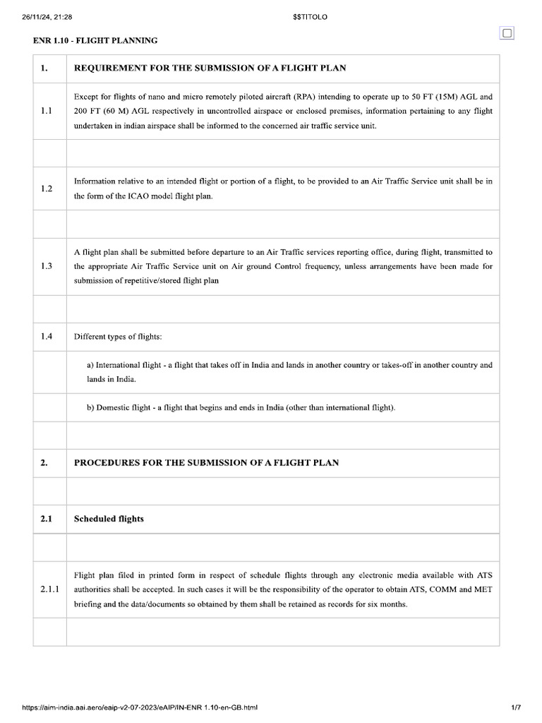 India Flight Plan | PDF