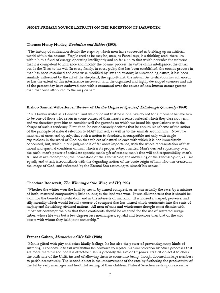 09 Darwinism - Primary Source Extracts | PDF | On The Origin Of Species ...