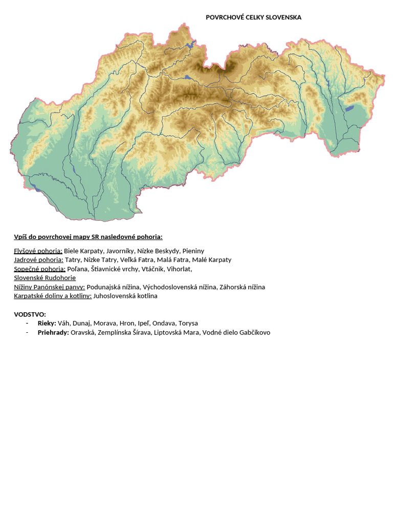 Povrch Slovenska - Slepã¡ Mapa S Poznã¡mkami | PDF