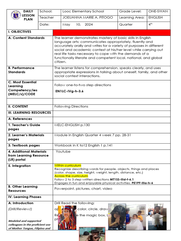 ENGLISH-WEEK 7 Followwing directions-cCO New | PDF | Learning | Curriculum