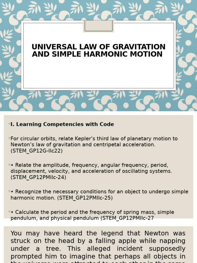 Universal Law of Gravitation and Simple Harmonic Motion | PDF ...