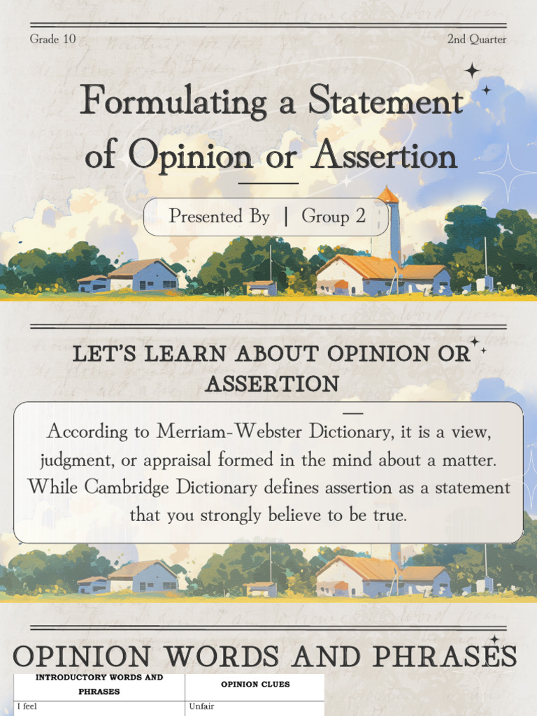 Statement of Opinion or Assertion | PDF | Feeling | Grammar