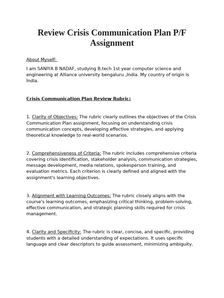 Review Crisis Communication Plan PF Assignment | PDF