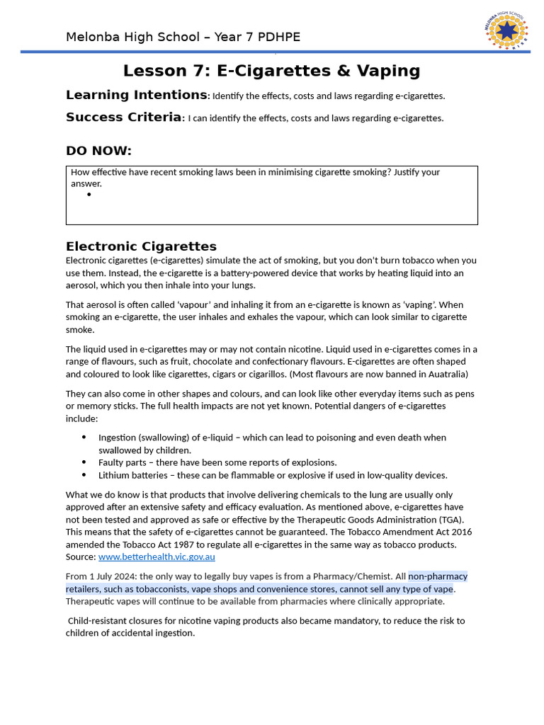 Lesson 7 - E-Cigarettes & Vaping-2 (3) | PDF | Electronic Cigarette ...