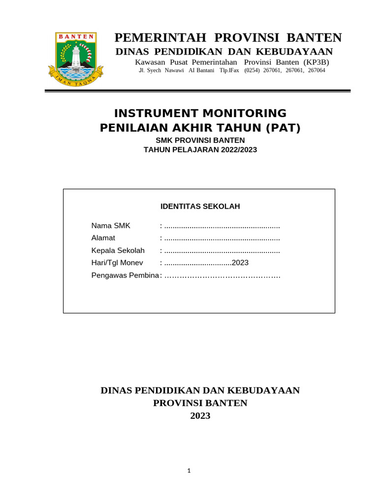Instrumen Monev Pat 2022 - 2023 | PDF