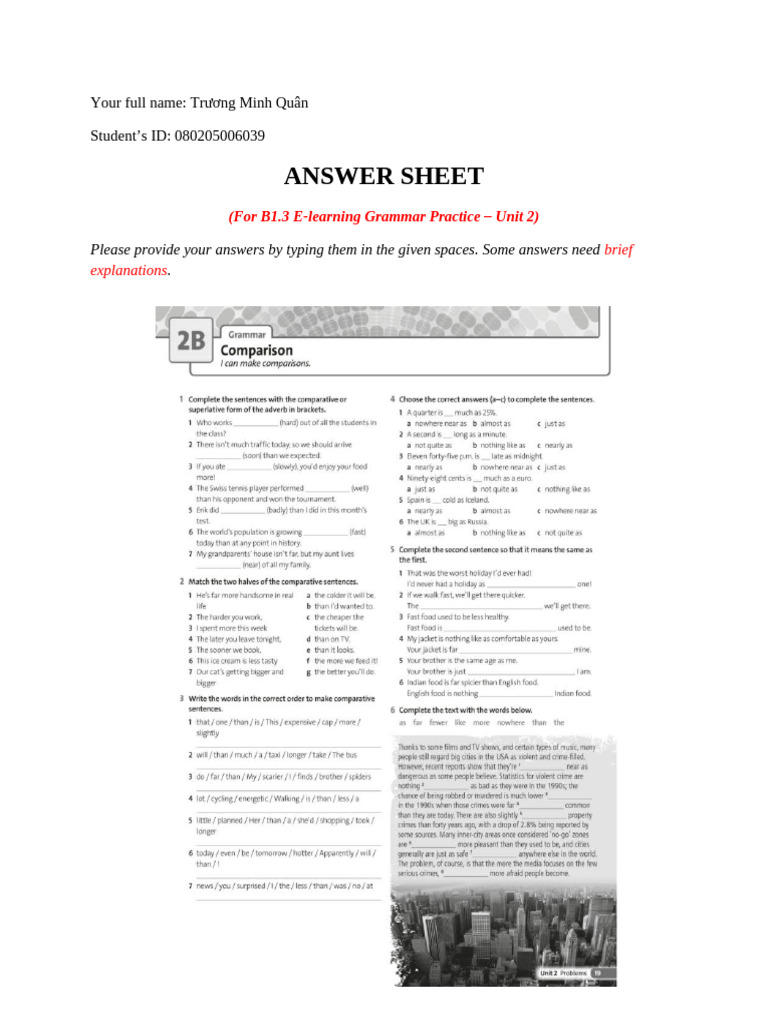 B1.3 E-learning Grammar Practice Answers | PDF | Verb | Grammar
