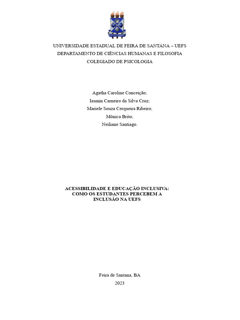 Artigo Psicologia e Educação - Acessibilidade e Inclusão Na UEFS | PDF ...