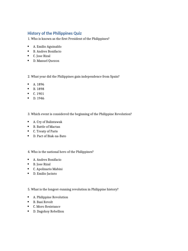 Philippines History Quiz | PDF