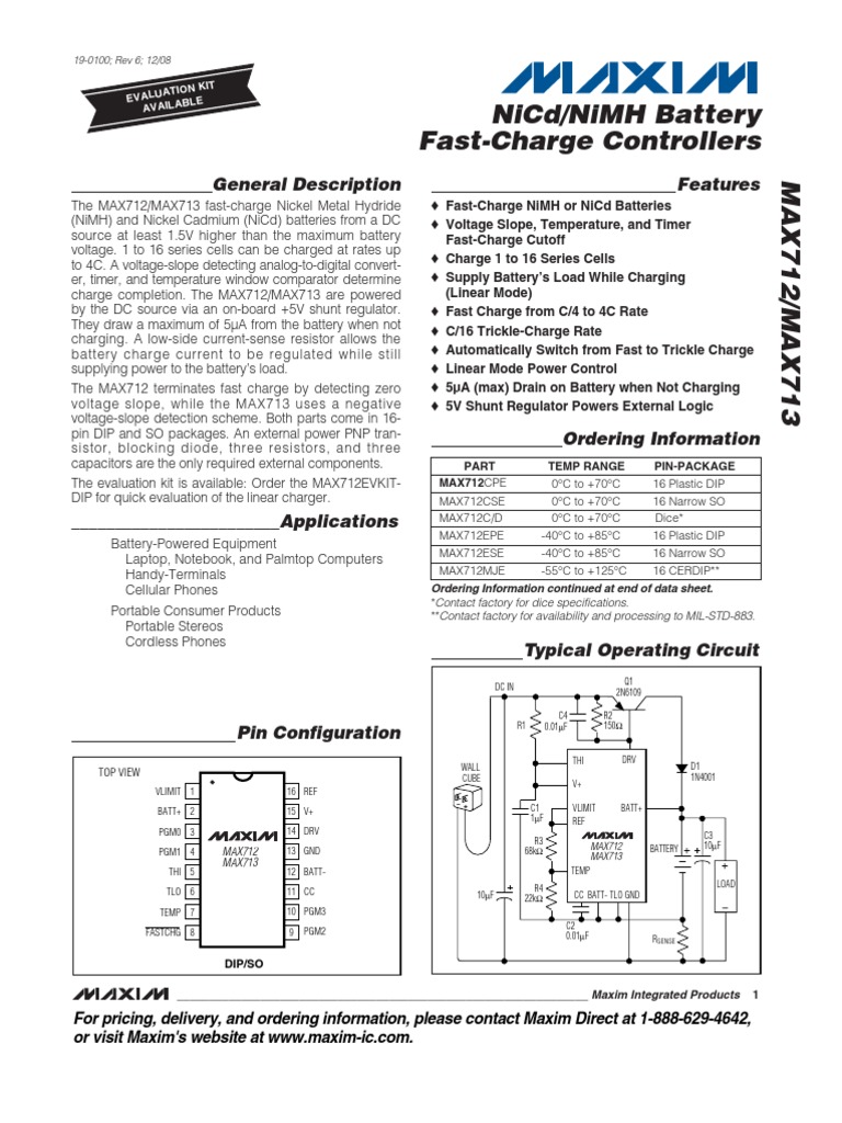 Max712 Max713 | PDF | Battery (Electricity) | Battery Charger