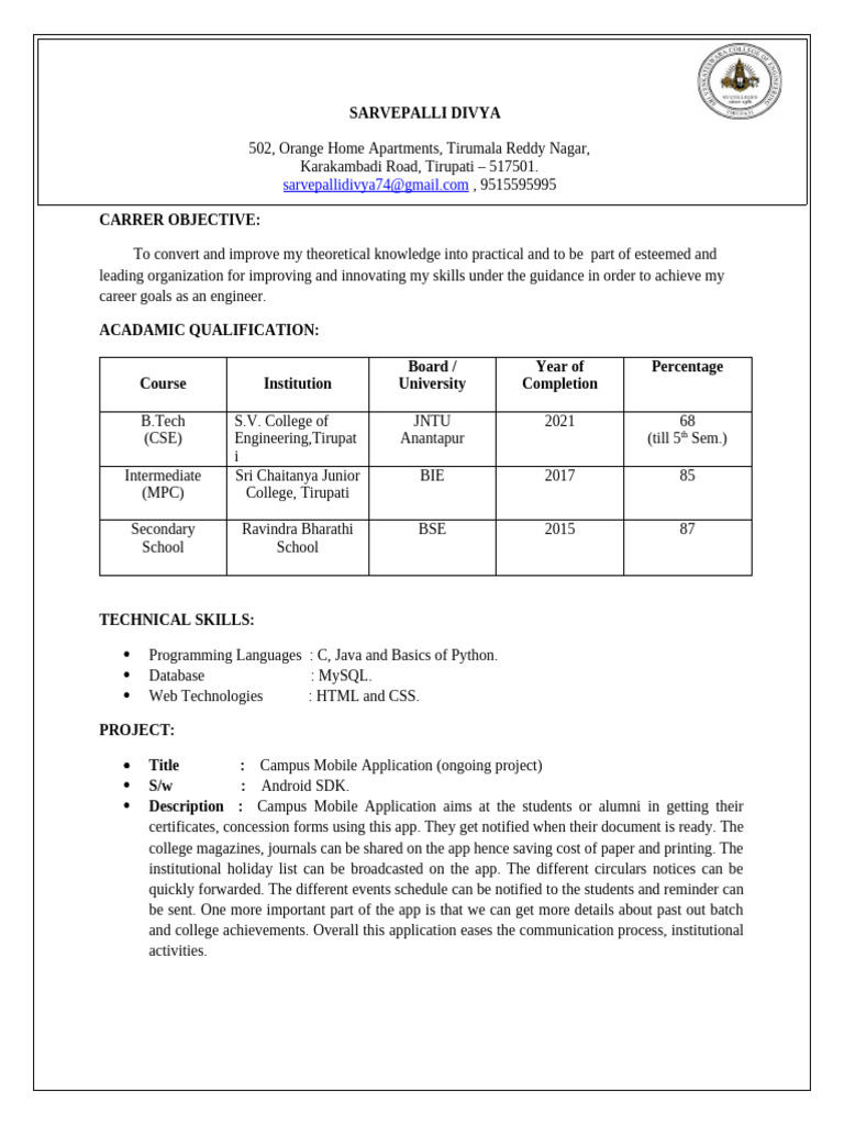 Divya Resume | PDF | Computing