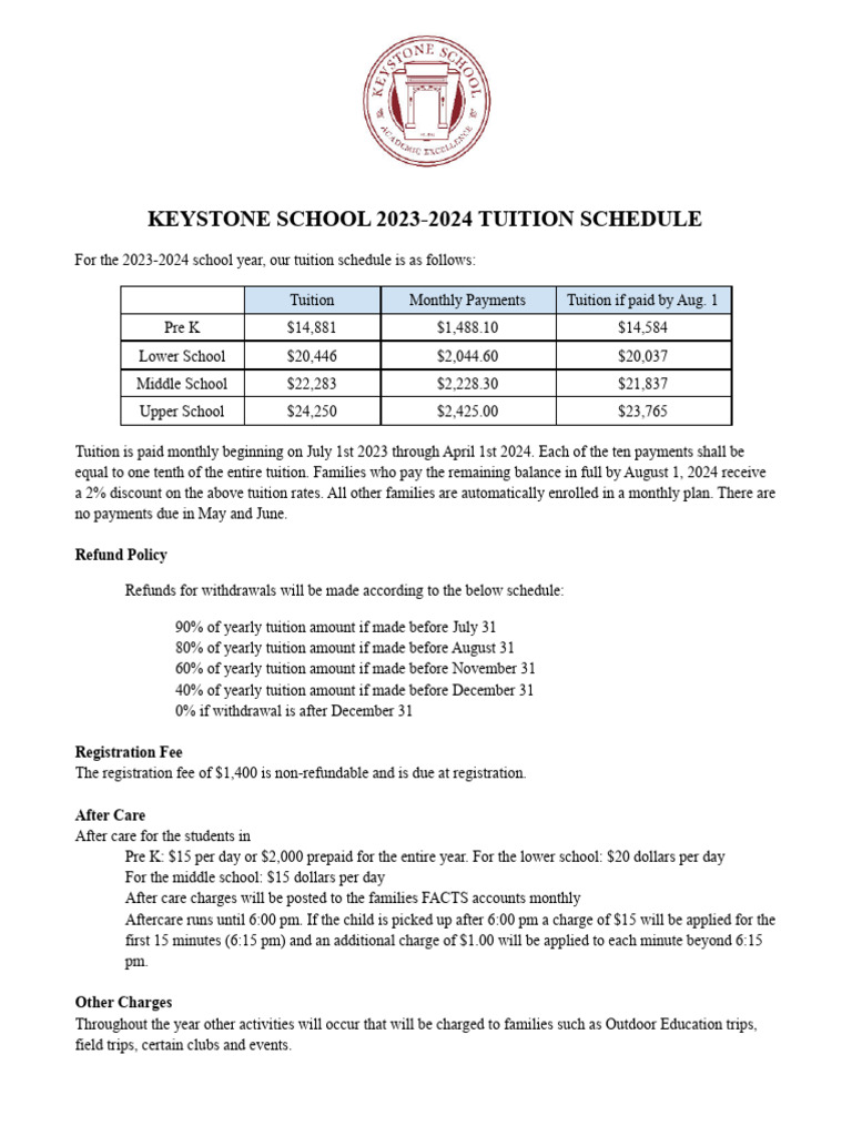 2023 24 Tuition Schedule | PDF