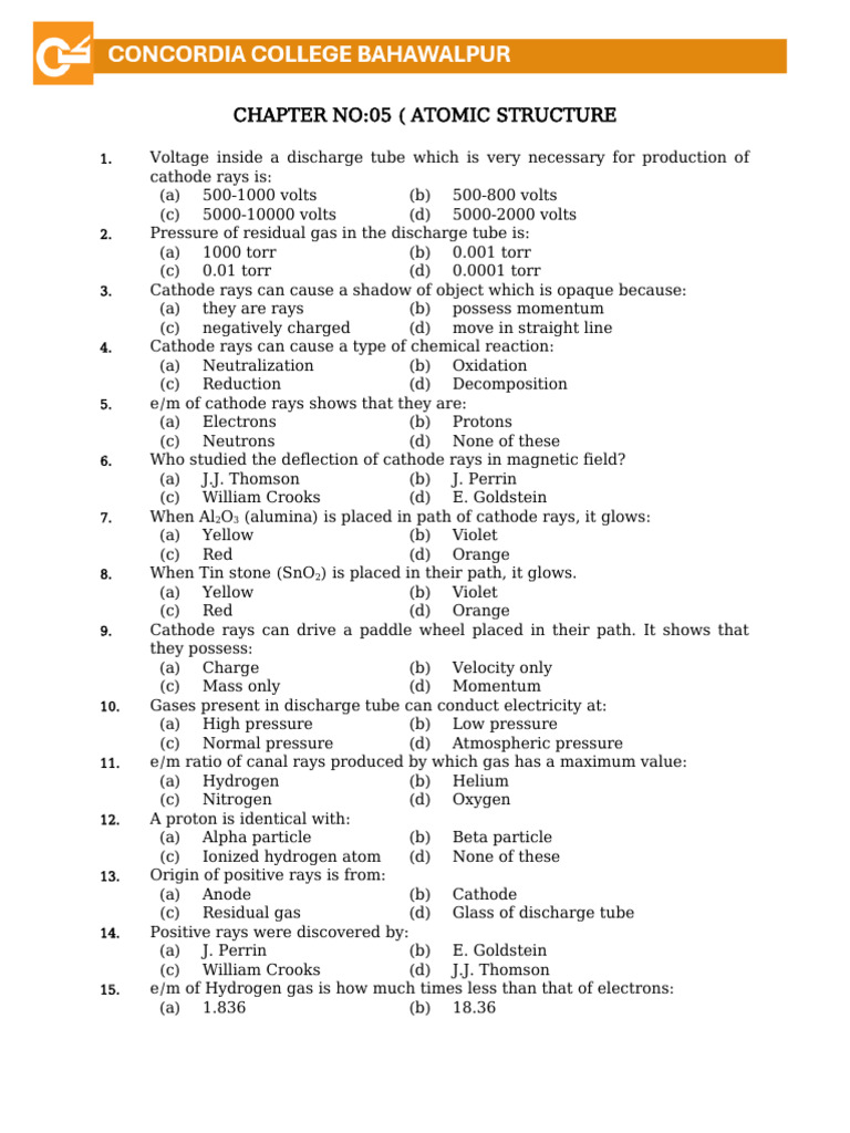 CHAPTER NO 5 Atomic Structure | PDF | Electromagnetic Spectrum | Spectral Line
