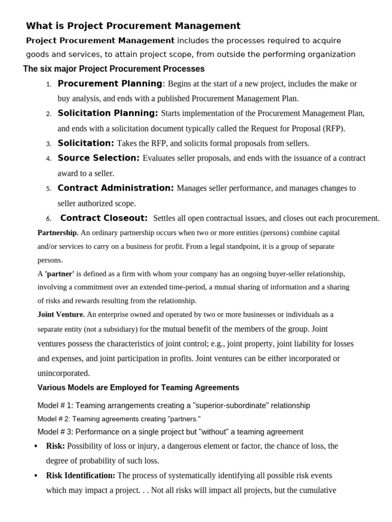 What Is Project Procurement Management | PDF | Risk | Partnership