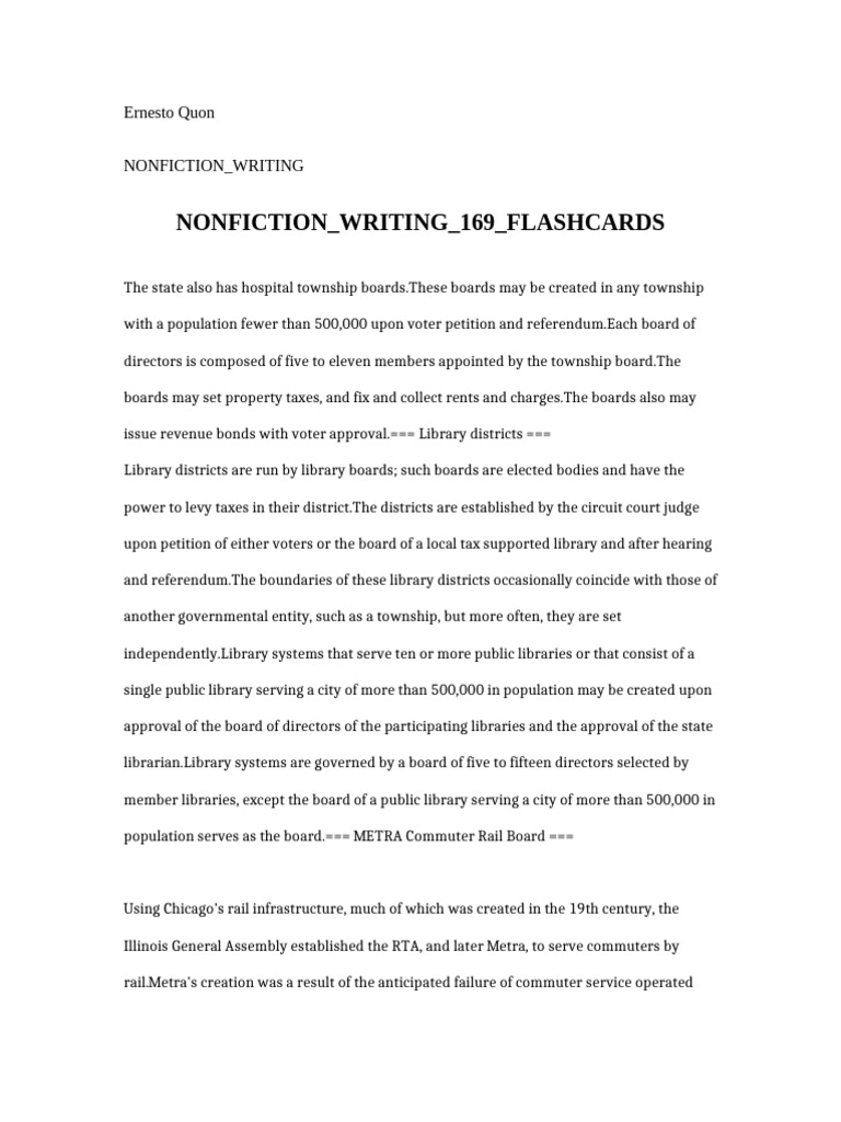 Nonfiction Writing 169 Flashcards | PDF | Public Transport | Transport