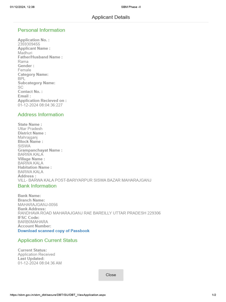 SBM Phase II Application Status Details | PDF