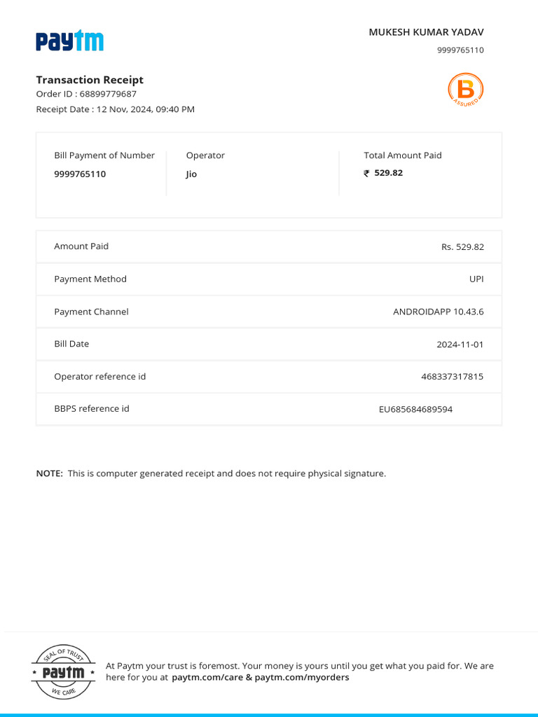 Bill Payment Jio | PDF