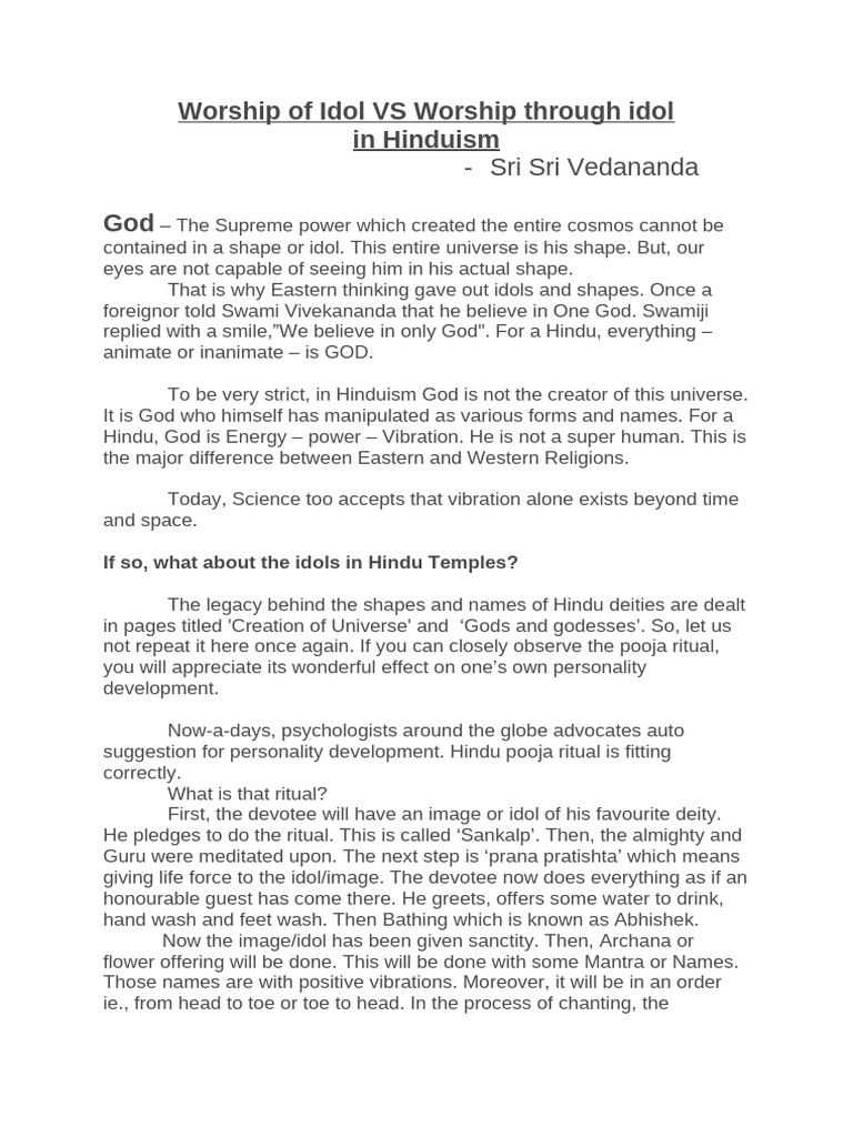 Idol Worship vs. Worship Through Idols | PDF | God | Indian Religions