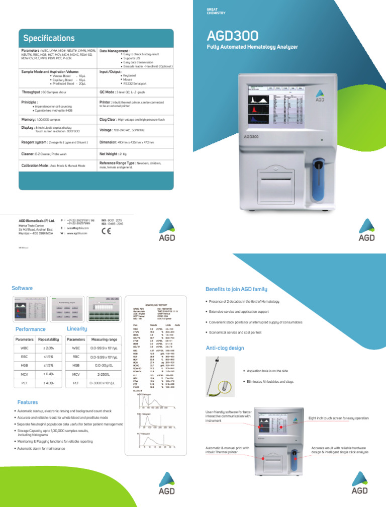 AGD 300 Hematology Analyzer Specs | PDF | Printer (Computing ...