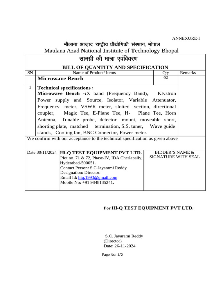 MANIT Microwave Bench Tender | PDF | Electronics | Electrical Engineering
