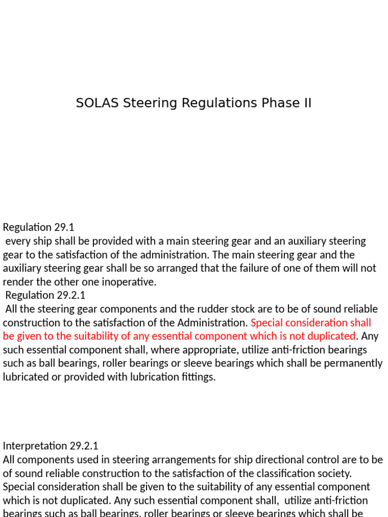 SOLAS Steering Regulations Phase II | PDF | Bearing (Mechanical) | Ships