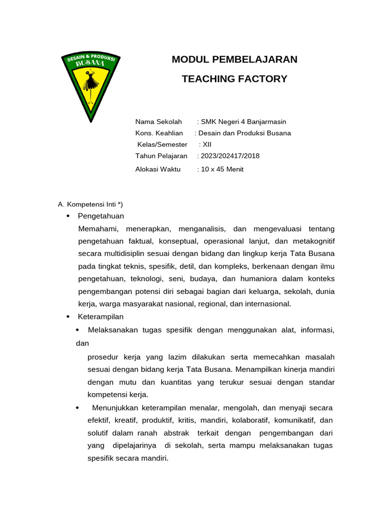 Modul Ajar Blus-TeFa Busana | PDF