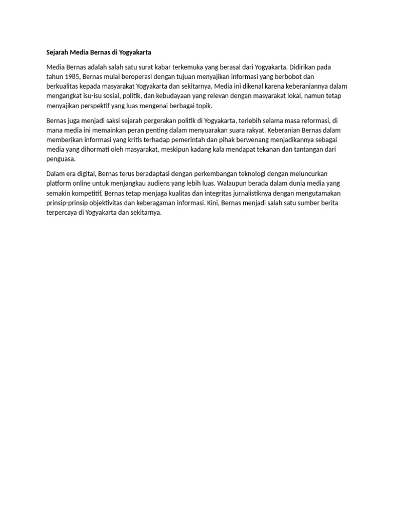 Sejarah Media Bernas Yogyakarta | PDF