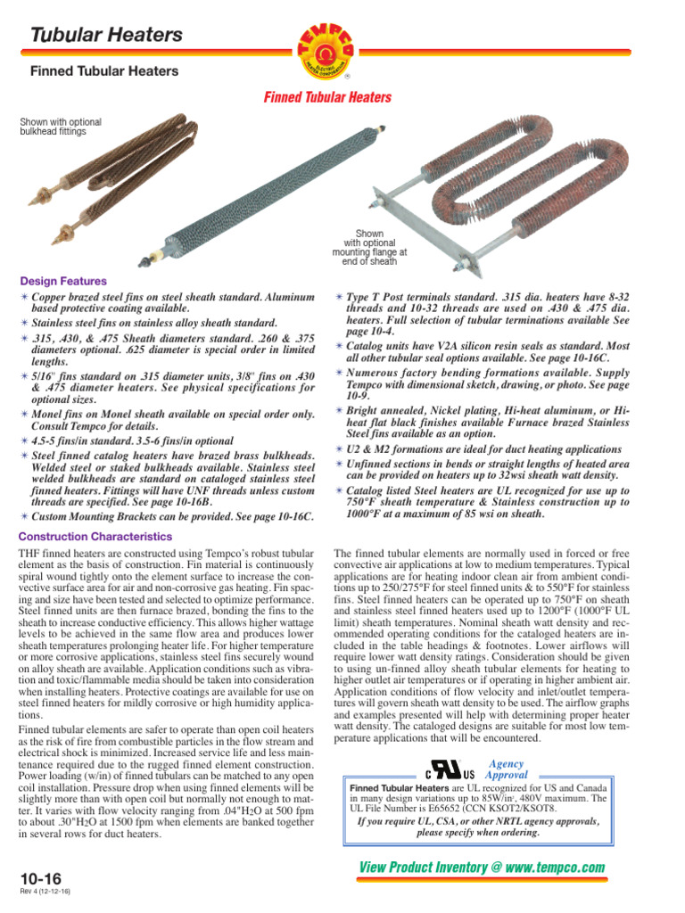 Tempco Finned Tubular Heaters | PDF | Steel | Stainless Steel
