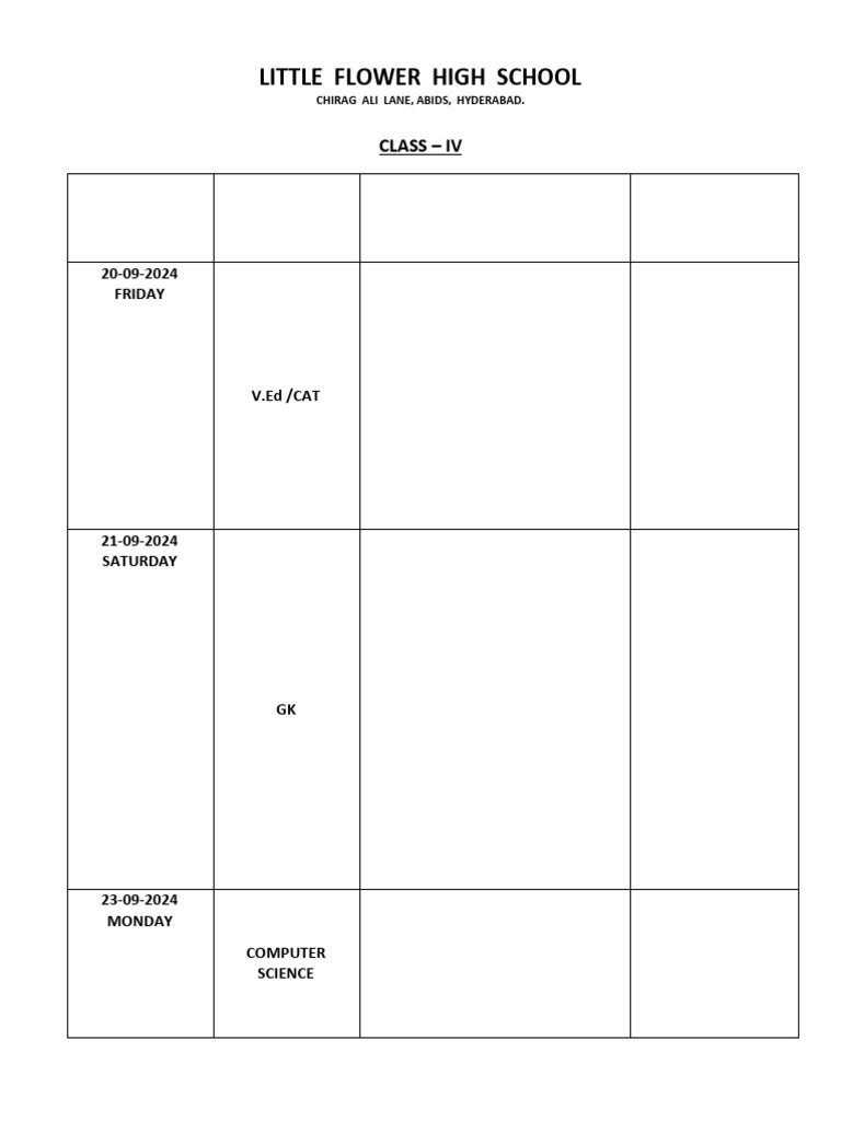 S A - I Sep 2024 PORTION PAPER - CLASS - IV | PDF