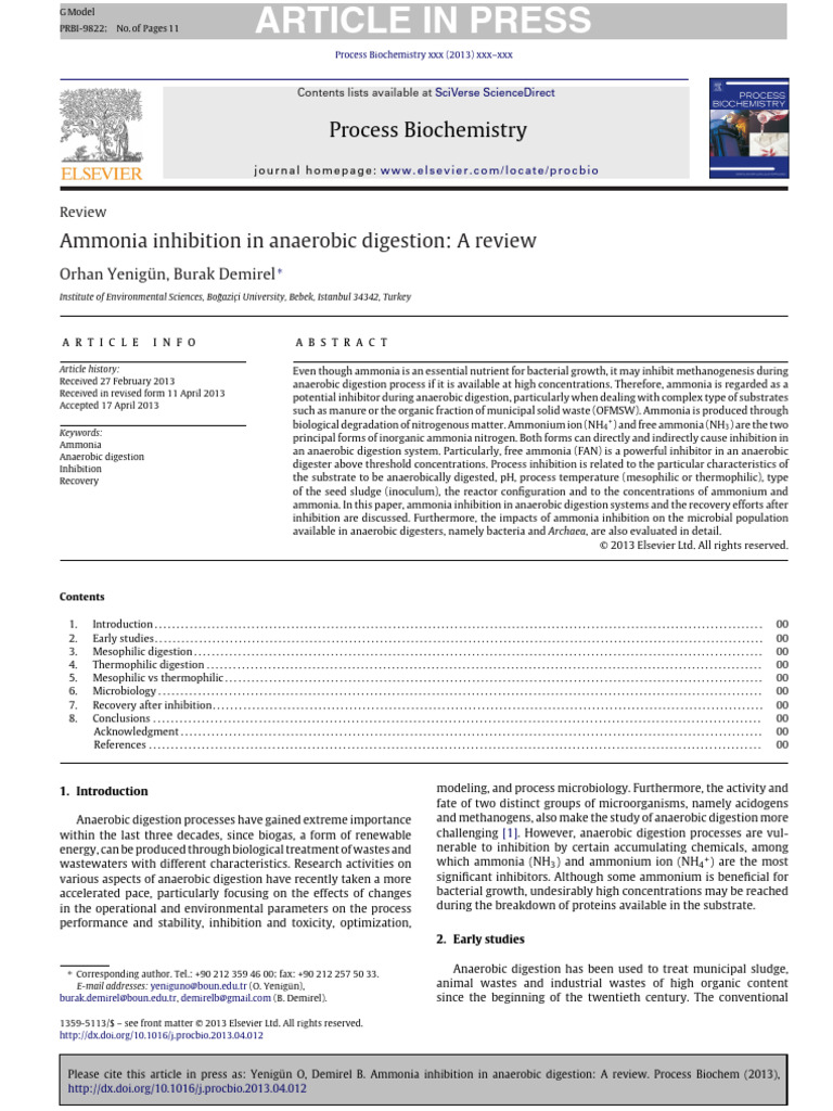 Ammonia Inhibition in Anaerobic Digestion | PDF | Anaerobic Digestion ...
