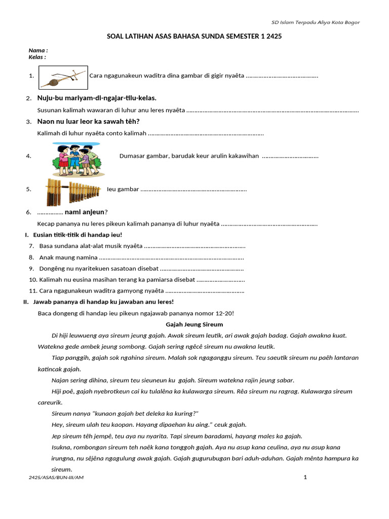 Soal-Soal Latihan Asas Bsun Sem 1 Level 3 2425 | PDF