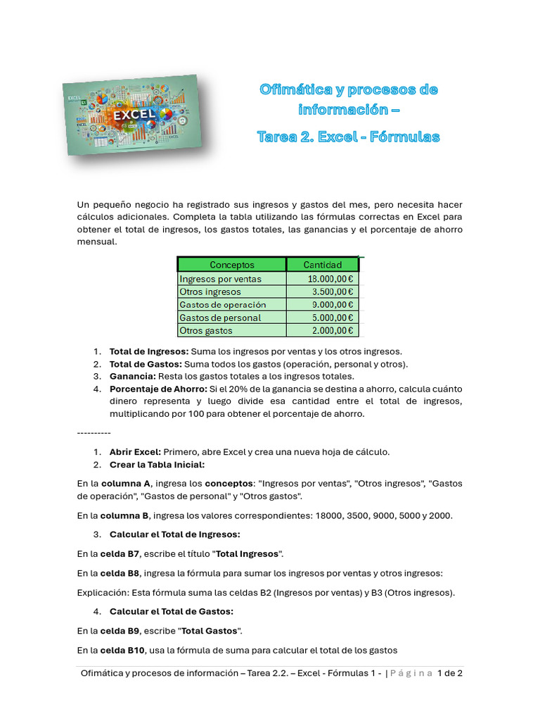 Tarea 2 Excel - Fórmulas - RA 4 | PDF | Hoja de cálculo | Microsoft Excel